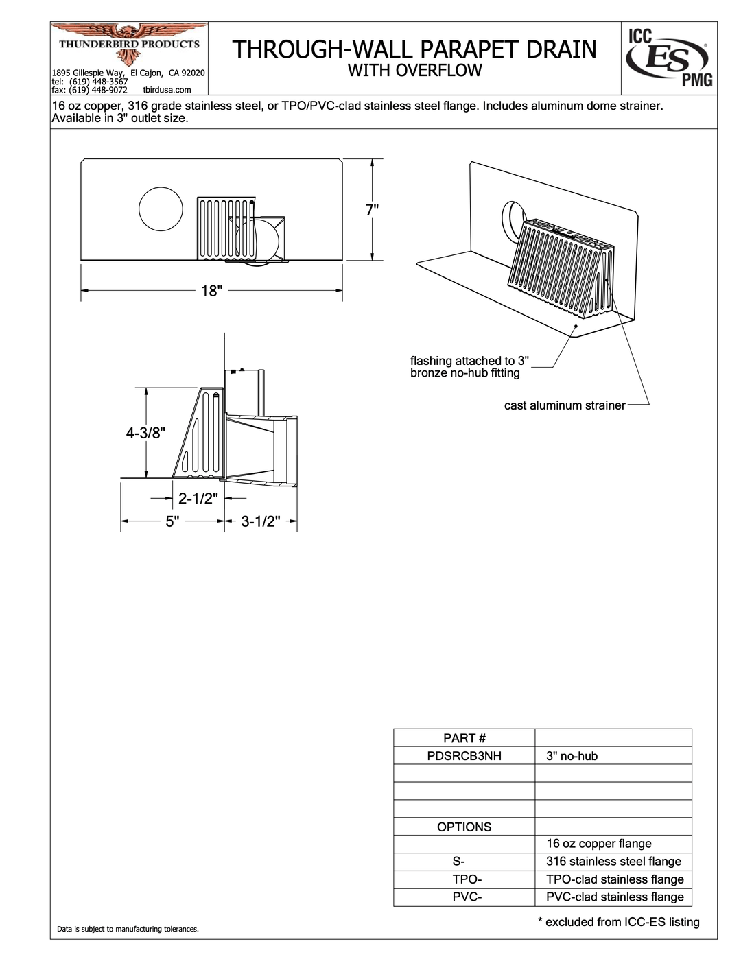 Through Wall Parapet Drain with Overflow | Thunderbird Products