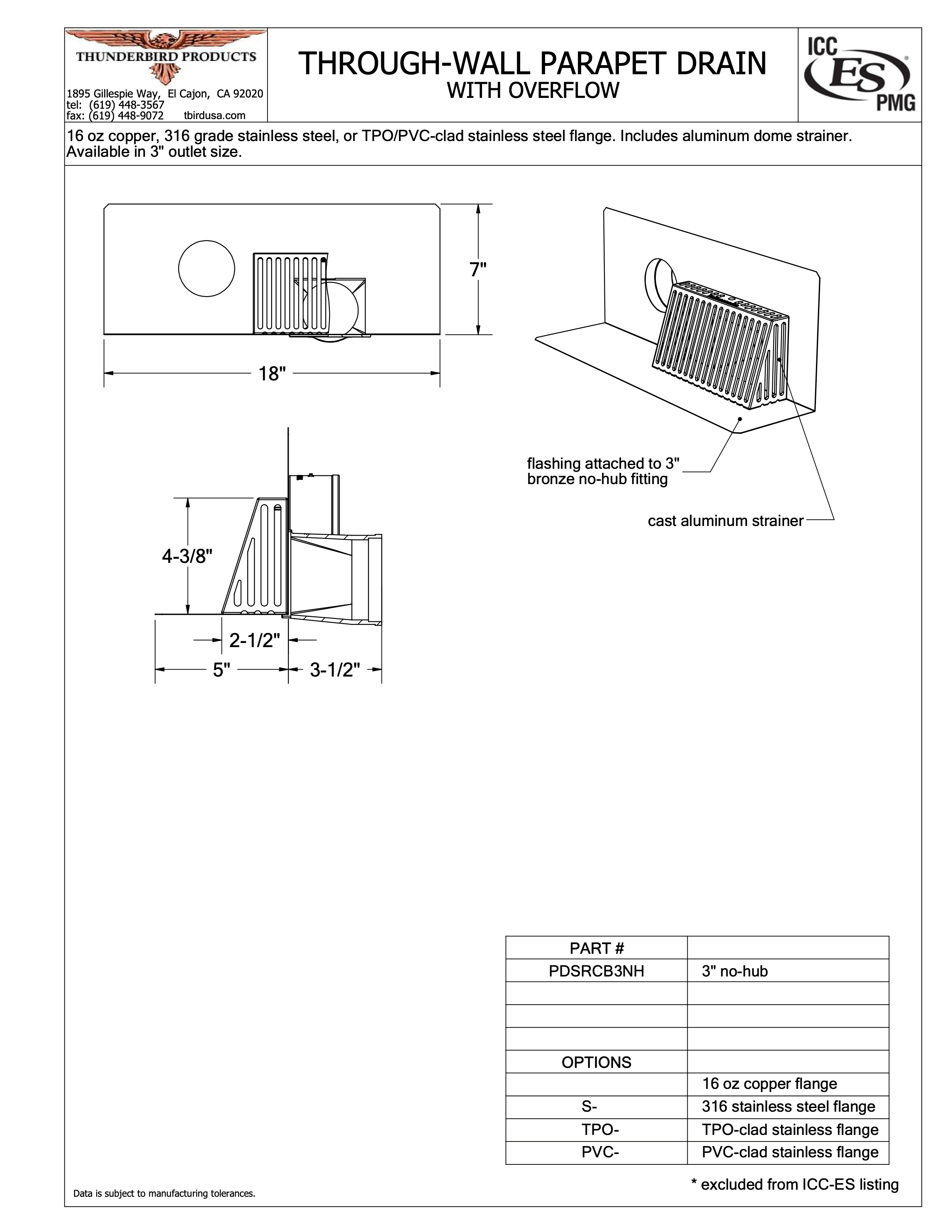 Through Wall Parapet Drain with Overflow | Thunderbird Products