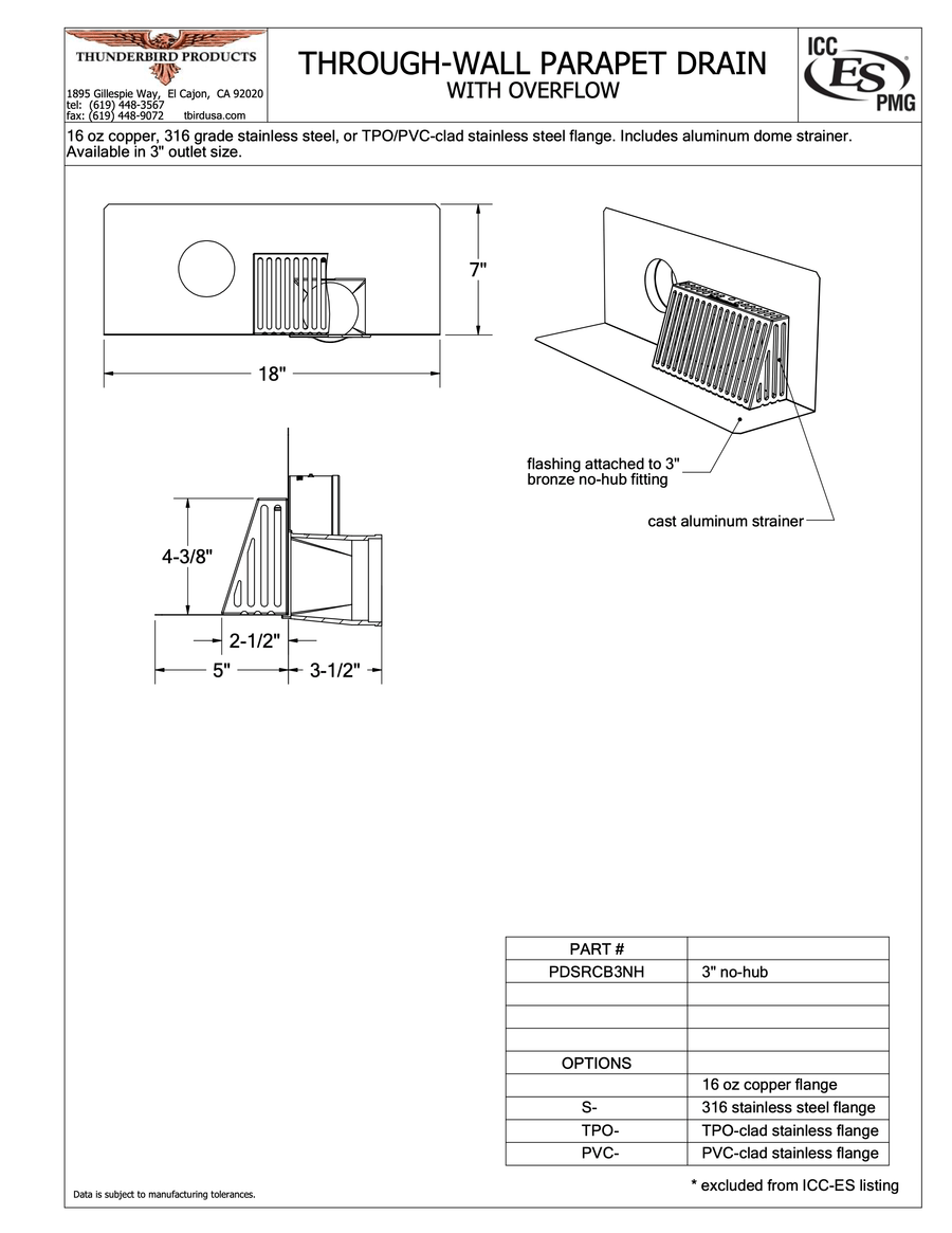 Through Wall Parapet Drain with Overflow | Thunderbird Products