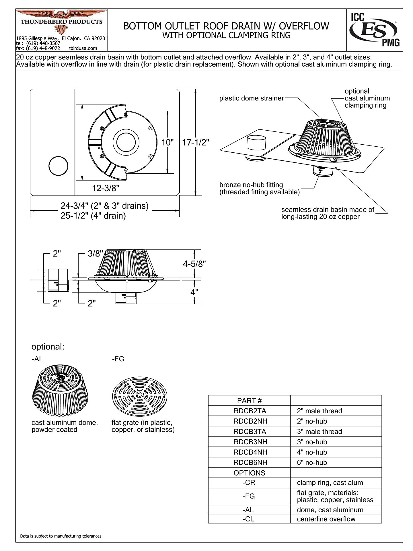 Roof Drain with Overflow - Bottom Outlet | Thunderbird Products