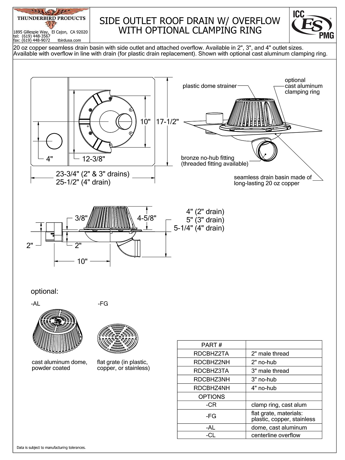 Roof Drain with Overflow - Side Outlet | Thunderbird Products