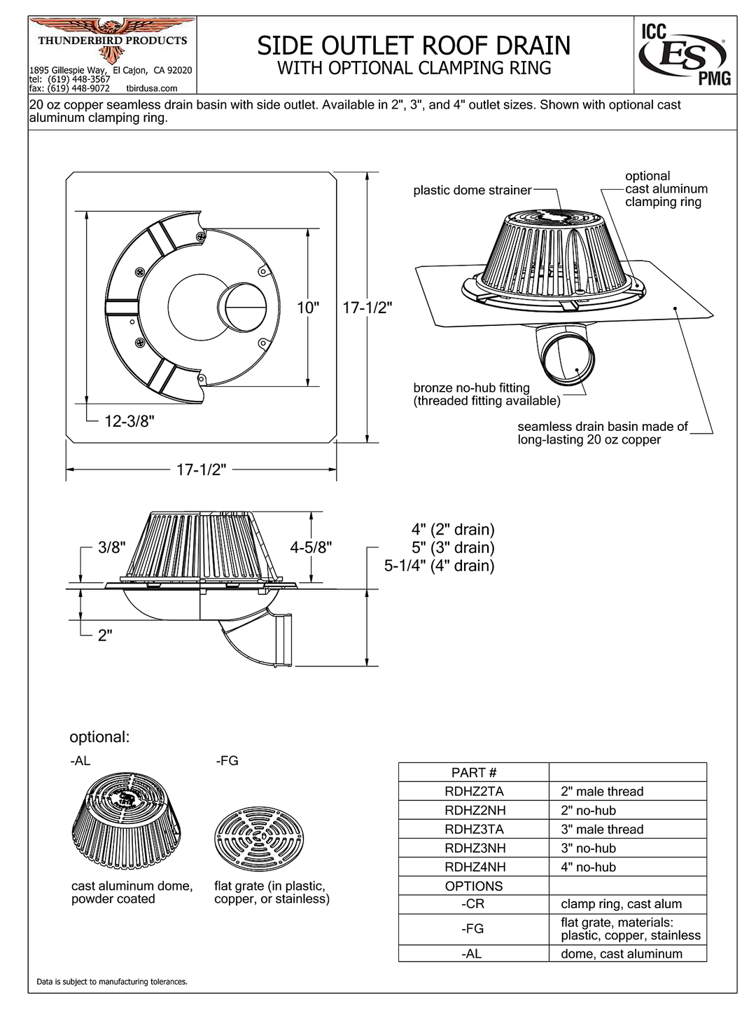 Side Outlet Roof Drain | Thunderbird Products