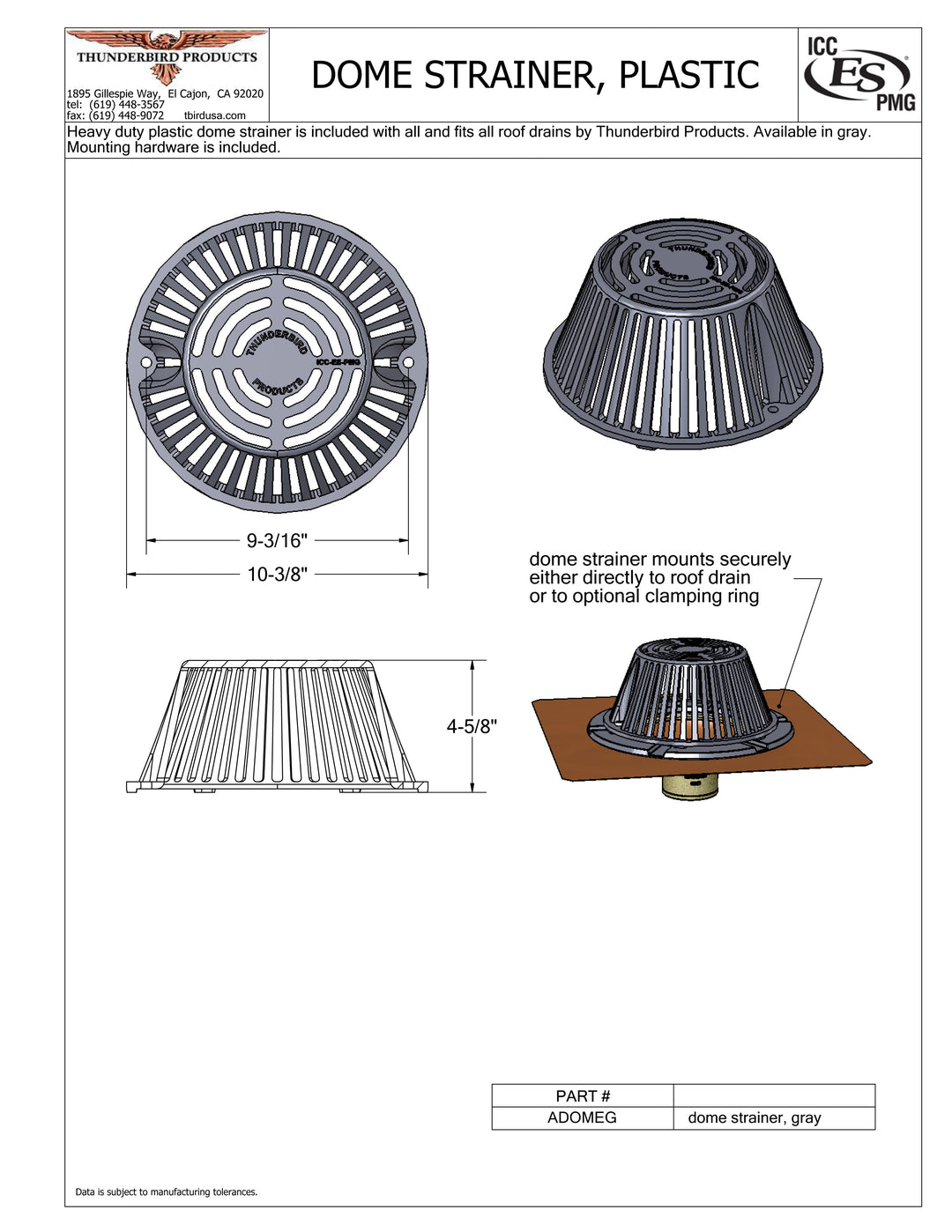 Plastic Dome Strainer for Thunderbird Roof Drains | Thunderbird Products