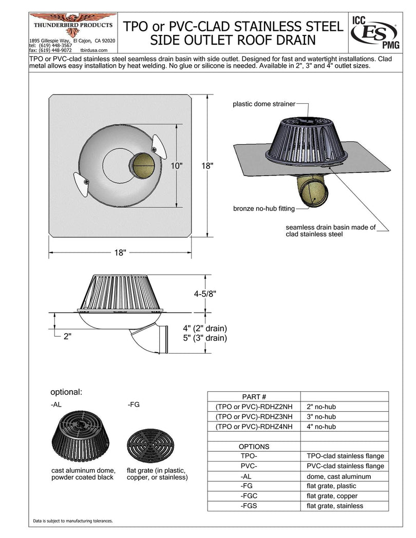 PVC or TPO Roof Drain - Side Outlet | Thunderbird Products