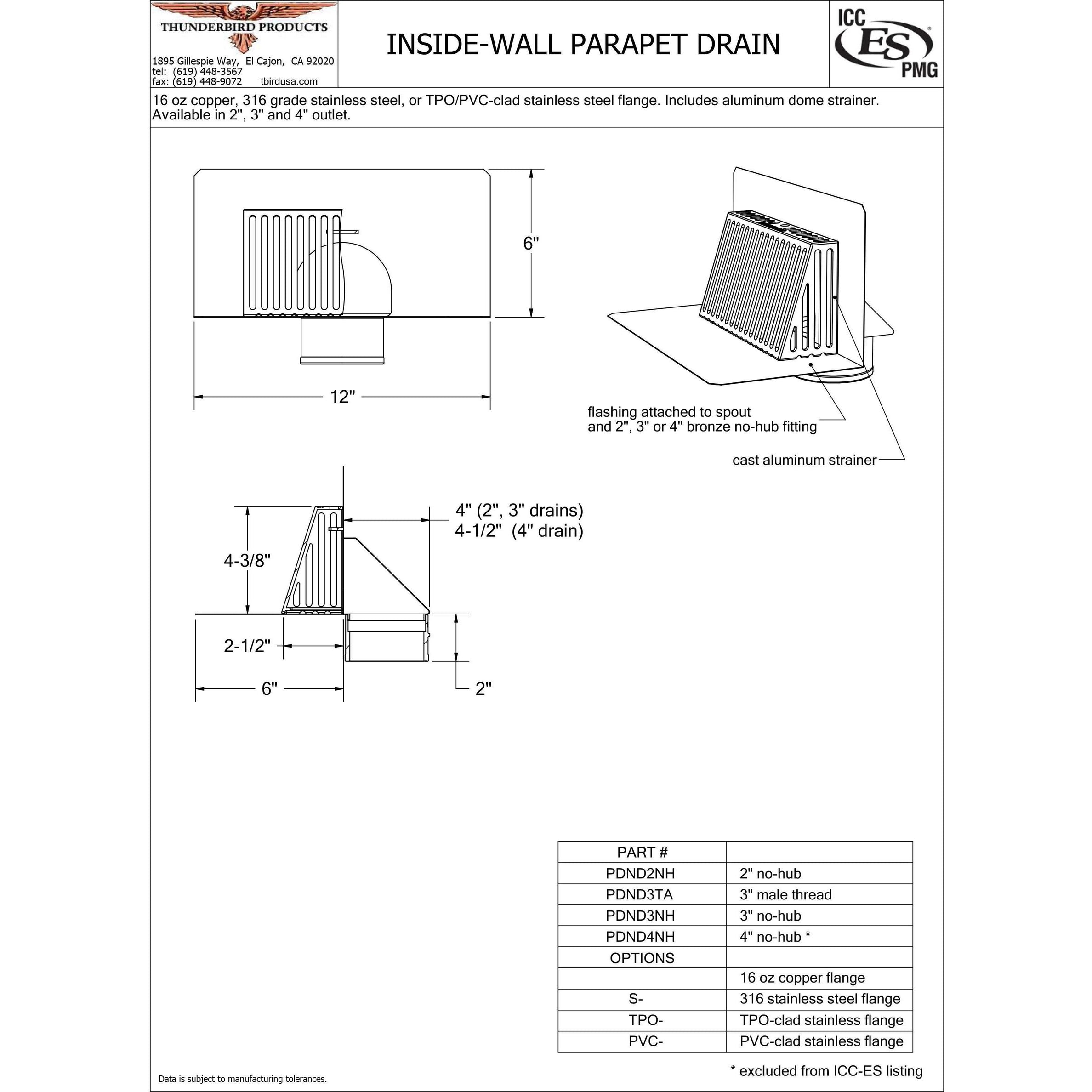 Inside Wall Parapet Drain | Thunderbird Products
