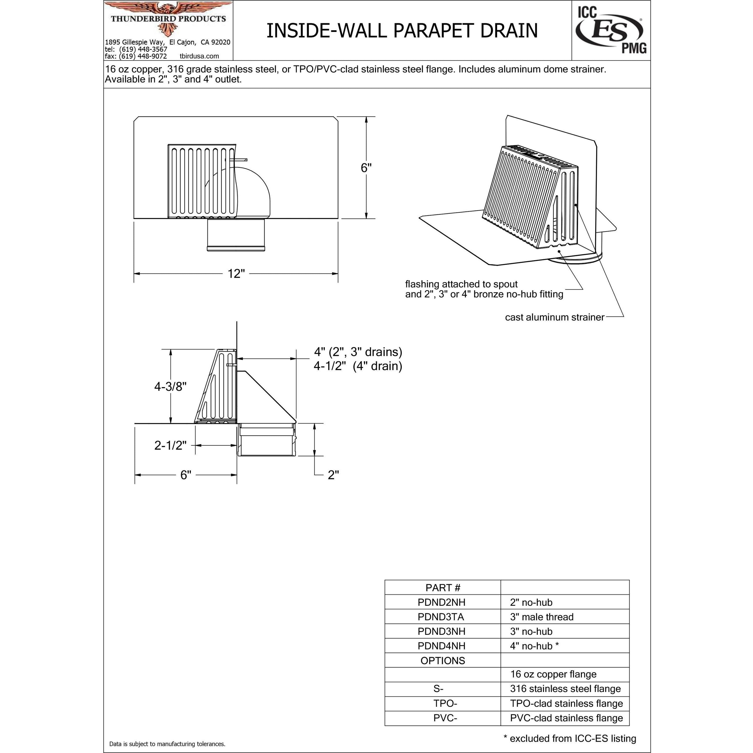 Inside Wall Parapet Drain | Thunderbird Products