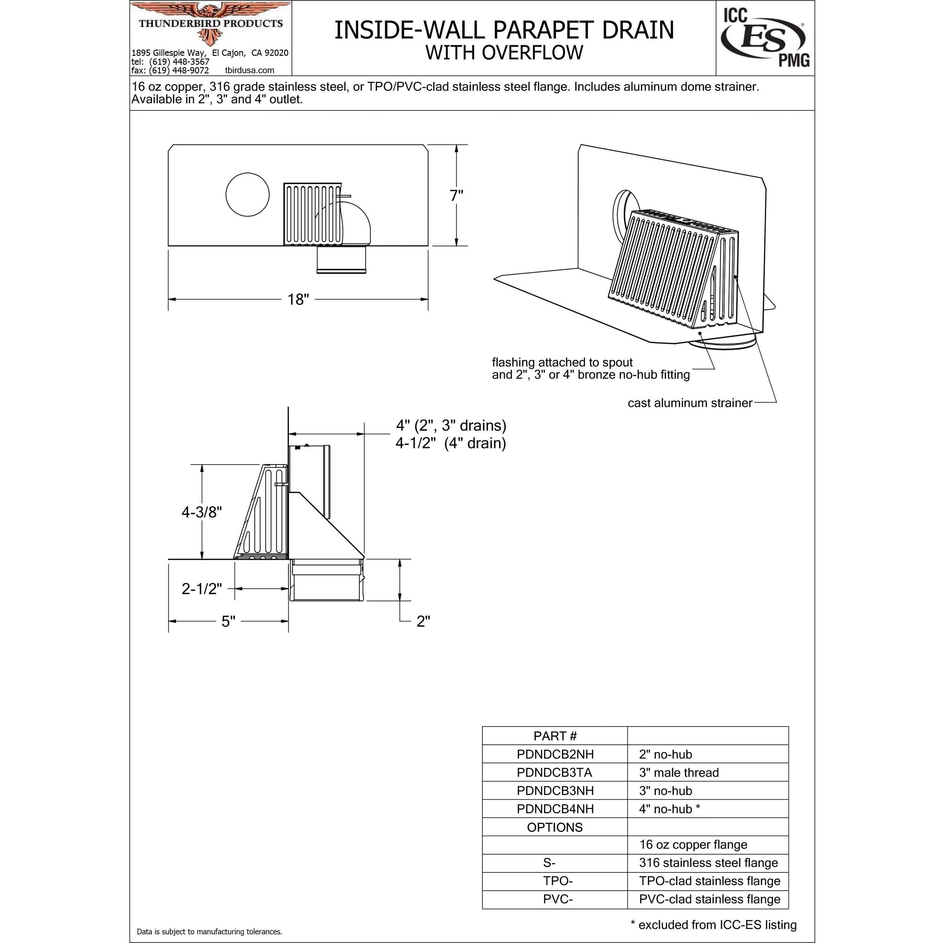 Inside Wall Parapet Drain with Overflow | Thunderbird Products