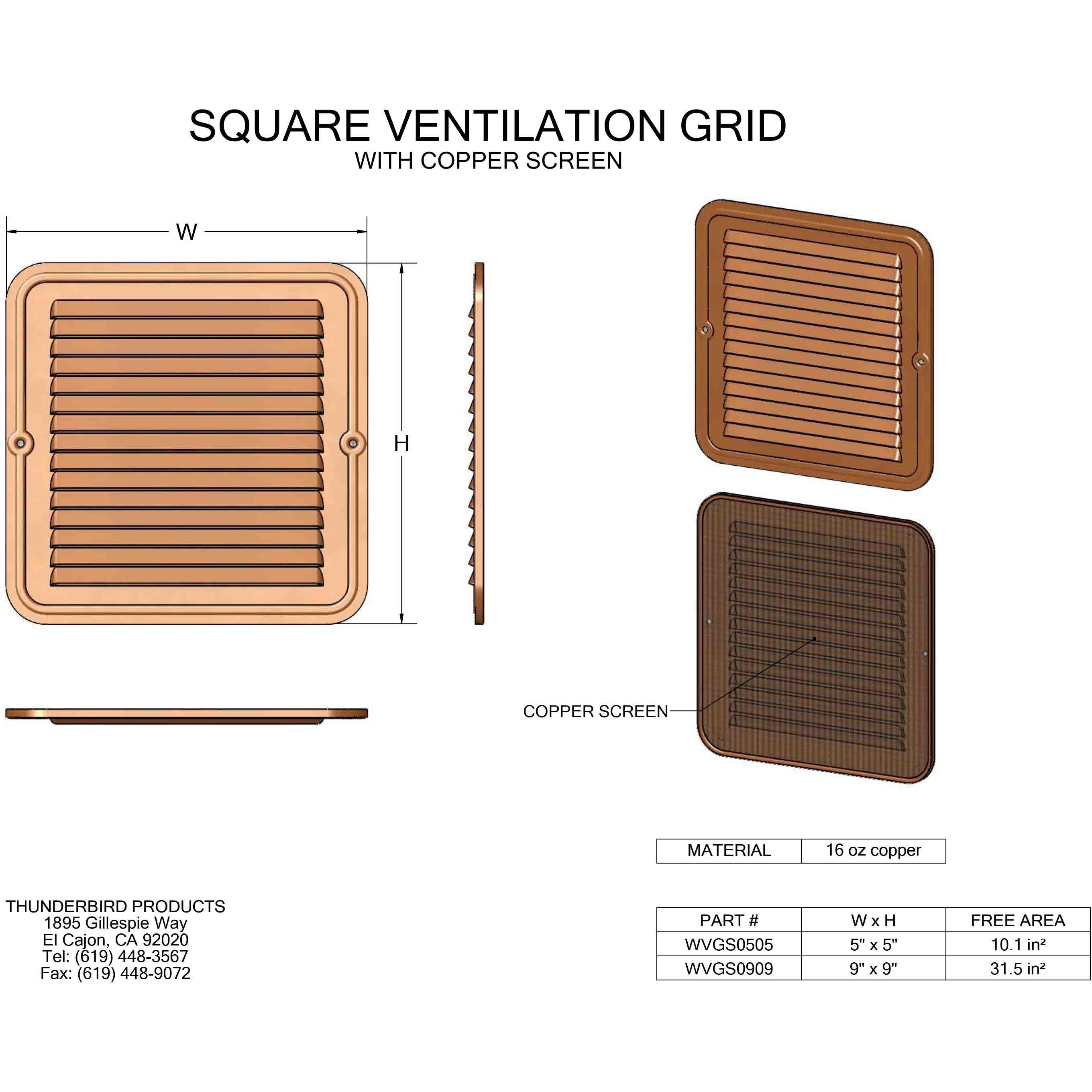 Square Ventilation Grid With Screen | Thunderbird Products
