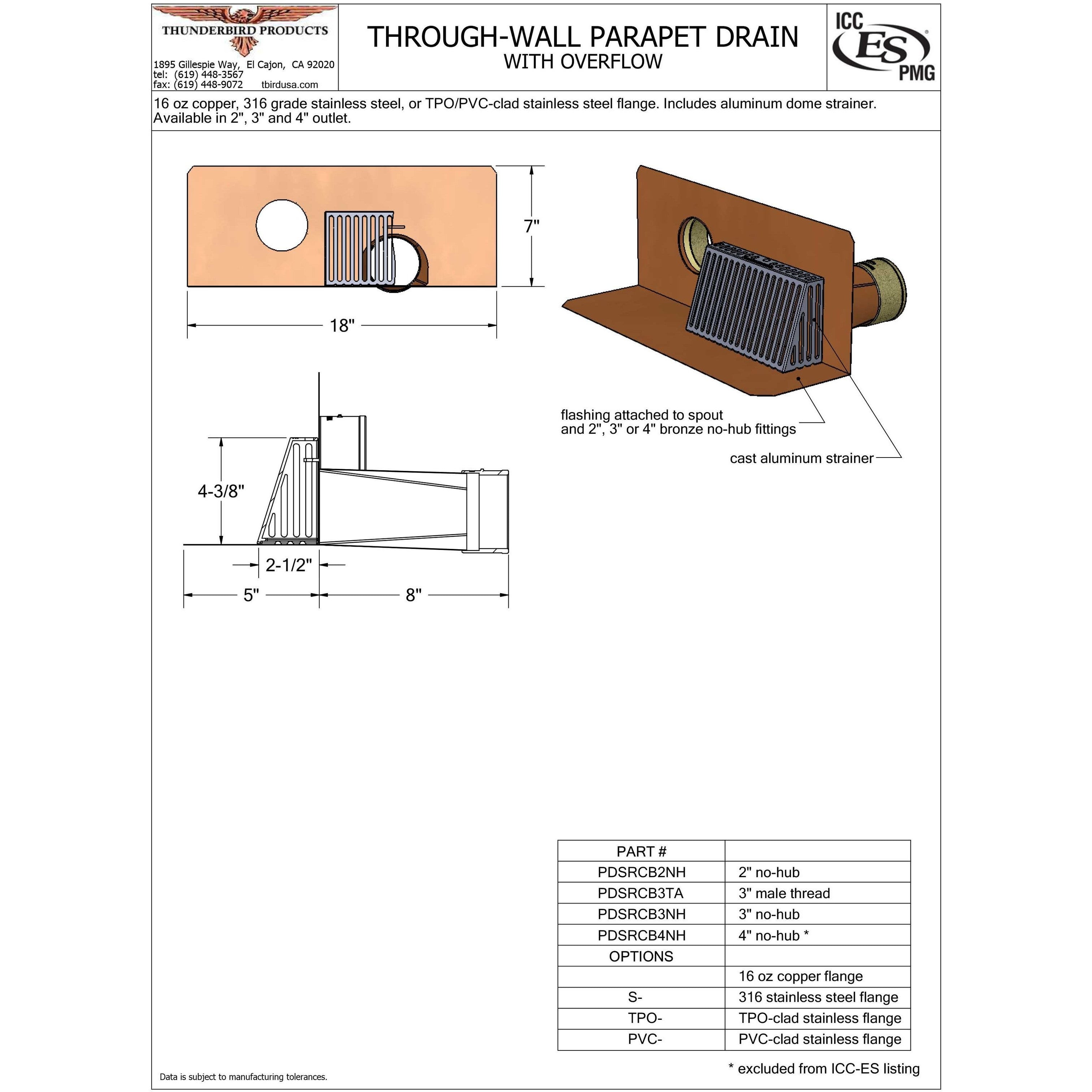 Through Wall Parapet Drain with Overflow | Thunderbird Products