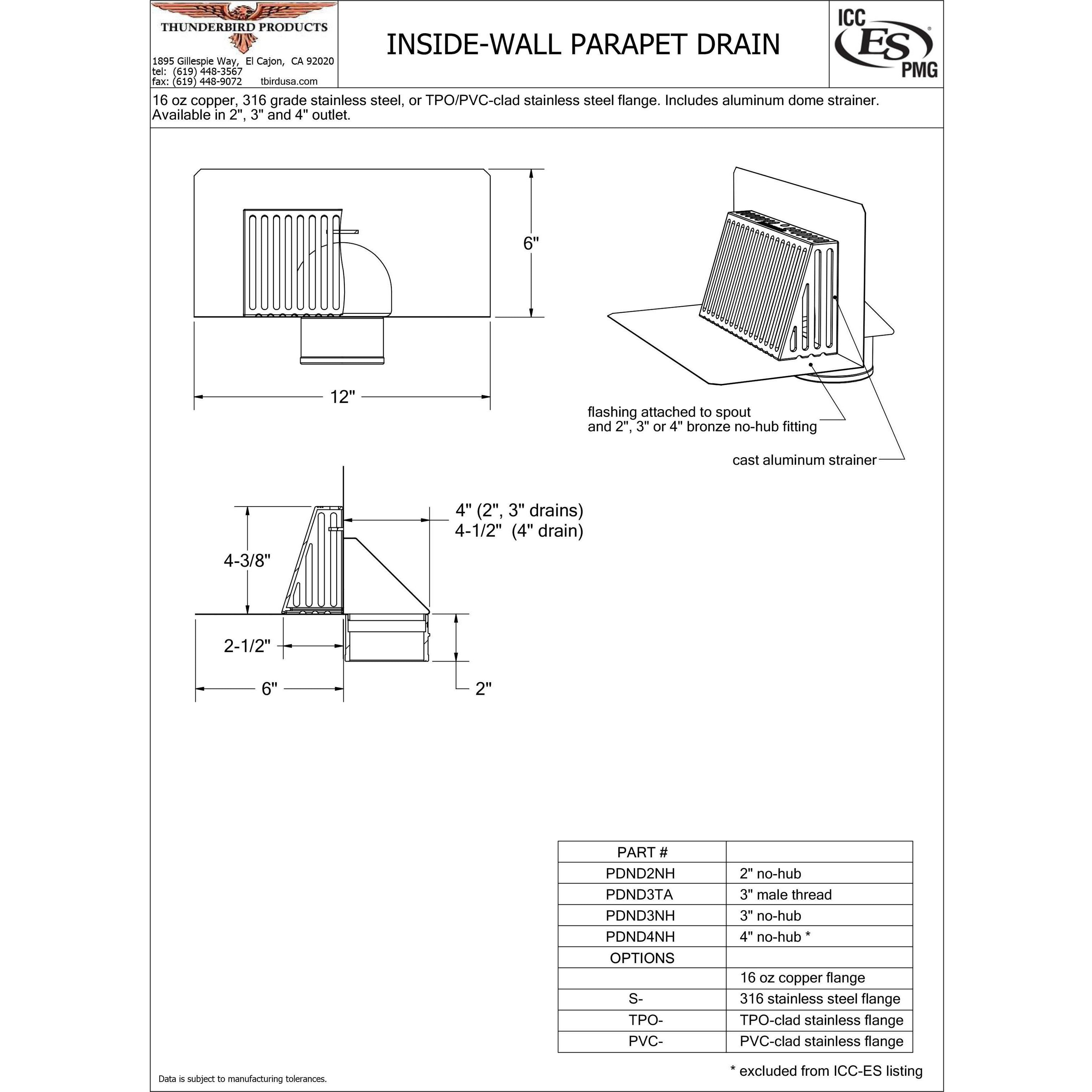 TPO/PVC-Clad Stainless Steel Inside Wall Parapet Roof Drain ...