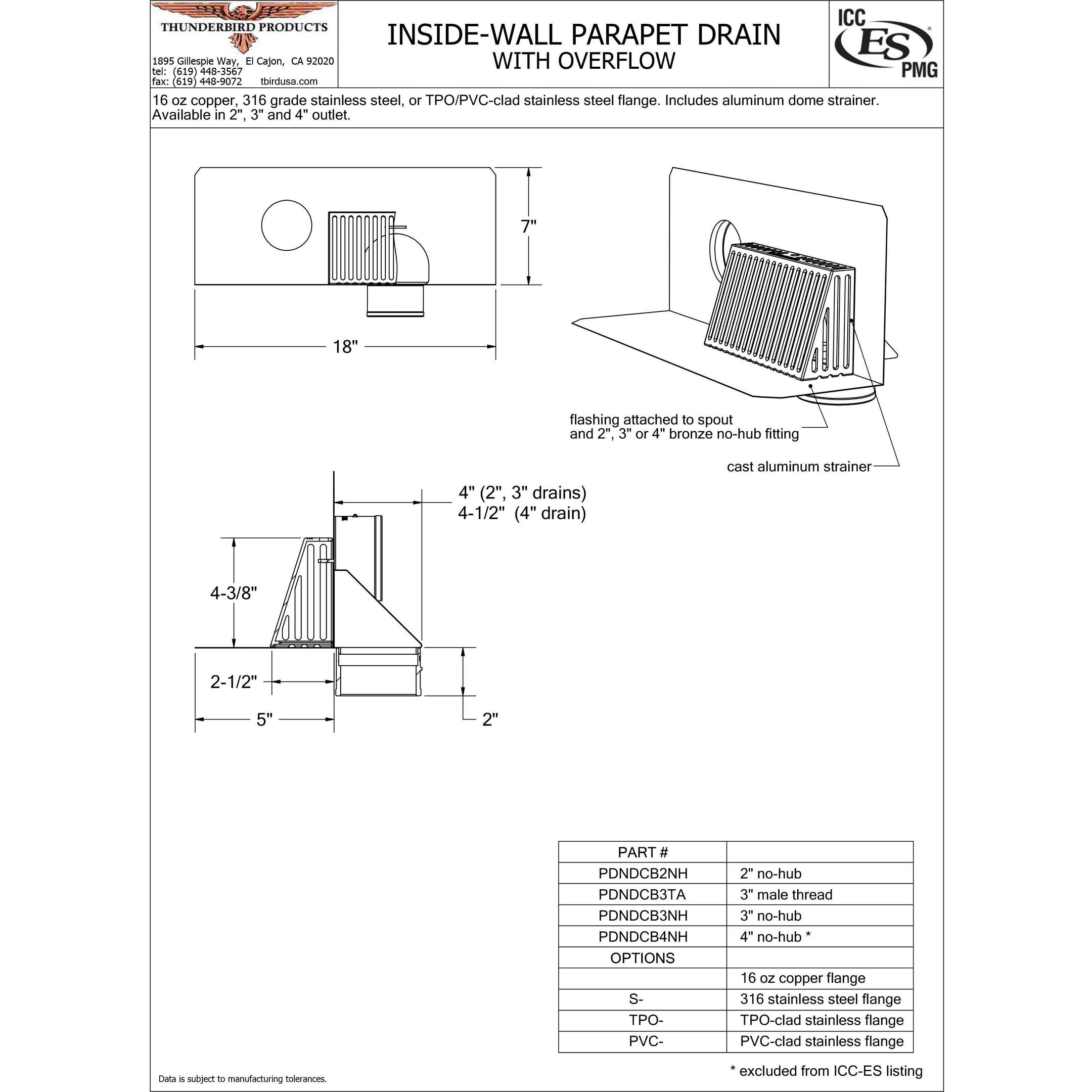 TPO/PVC-Clad Stainless Steel Inside Wall Parapet Roof Drain ...