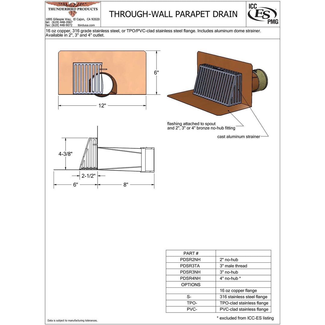 TPO/PVC-Clad Stainless Steel Through Wall Parapet Roof Drain ...